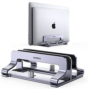UGREEN Vertical Laptop Stand Holder Desk Dual Aluminum Dock Compatible with MacBook Pro Air Laptop Stand Desktop Adjustable, Lenovo Ideapad, Surface Book, HP Notebook, Dell Chromebook Up to 17.3 Inch