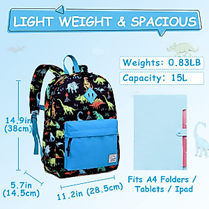 VASCHY Dinosaur Backpack for Boys, Kids Water Resistant Lightweight Backpack for Toddlers Daycare Preschool Blue