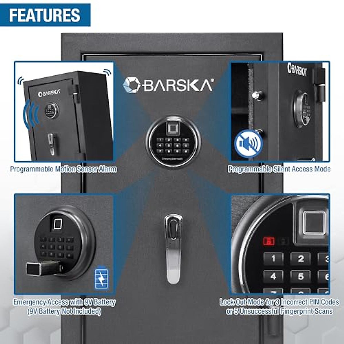 Barska Advanced Digital Biometric Fingerprint & Keypad Code Security Fireproof Safe - 2.02 Cu Ft with LED Light & Alarm