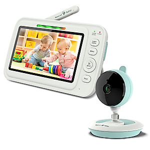 Heart of Tafiti 5" HD Baby Monitor, 720P Night Vision, No WiFi, Low EMF, Auto Noise Reduce, Quad View, VOX/Voice Activation, Long Battery Life, 1000ft Range, Aqua 50.