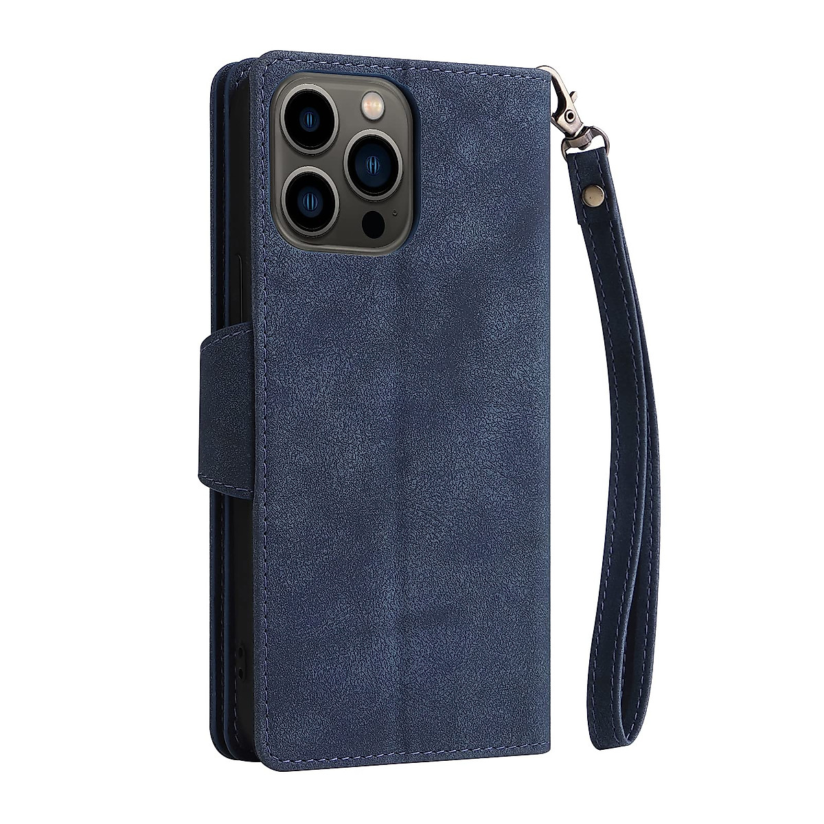 QDSKY iPhone 13 Pro Max Cases, iPhone 13 Pro Max Wallet Case for Women with 9 Card Holders & Kickstand & Strap PU Leather Flip Case for iPhone 13 Pro Max 6.7, Blue