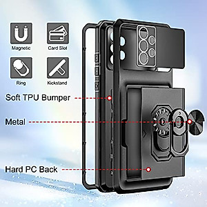 Vofolen Case for Samsung Galaxy A53 Wallet Credit Card Holder ID Slot Sliding Door Hidden Pocket with 360°Swivel Kickstand 3 in 1 Hybrid Bumper Rugged Phone Case for Samsung Galaxy A53 Case Black