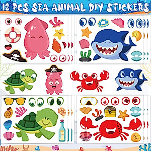 Under the Sea Party Favors 72 PCS Ocean Sea Animals Theme Slap Bracelets Squishy Toys DIY Stickers Temporary Tattoos Plastic Straws Gift Bags for Kids Birthday Party Baby Shower Goodie Bag Fillers