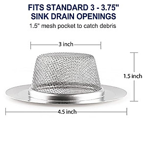 LotFancy Kitchen Sink Strainer, 2Pcs Stainless Steel Mesh Drain Strainer, Large Wide Rim 4.5" Diameter, 1.5" Deep Drain Screen, Anti Clogging