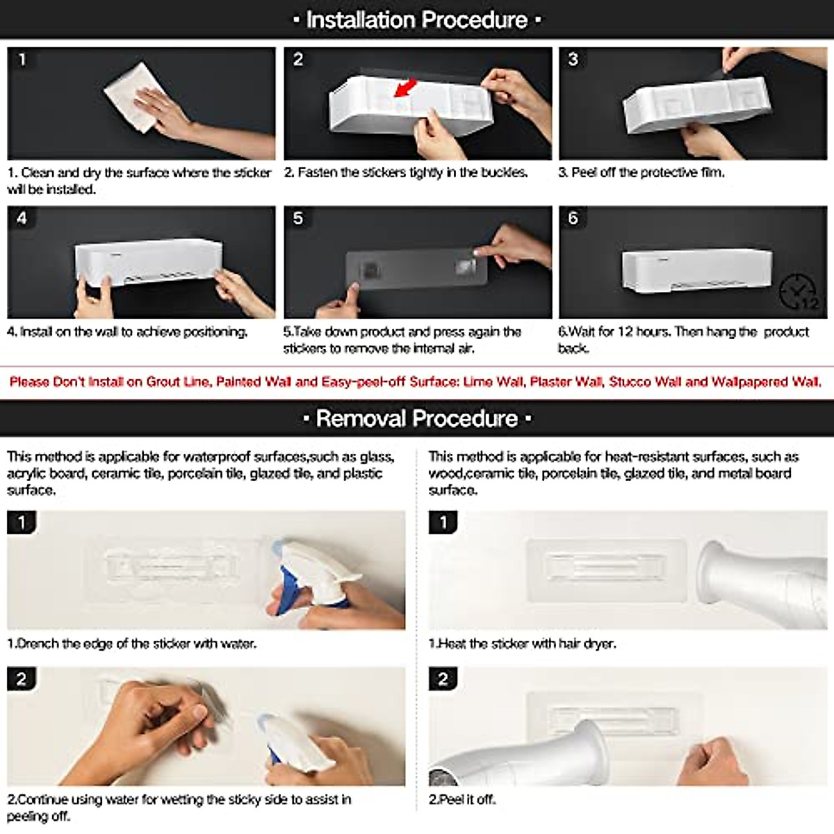 YOHOM Adhesive Shower Caddy Shelf For Bathroom Wall Plastic Shampoo Holder For Shower Storage Organizer Caddy Basket White