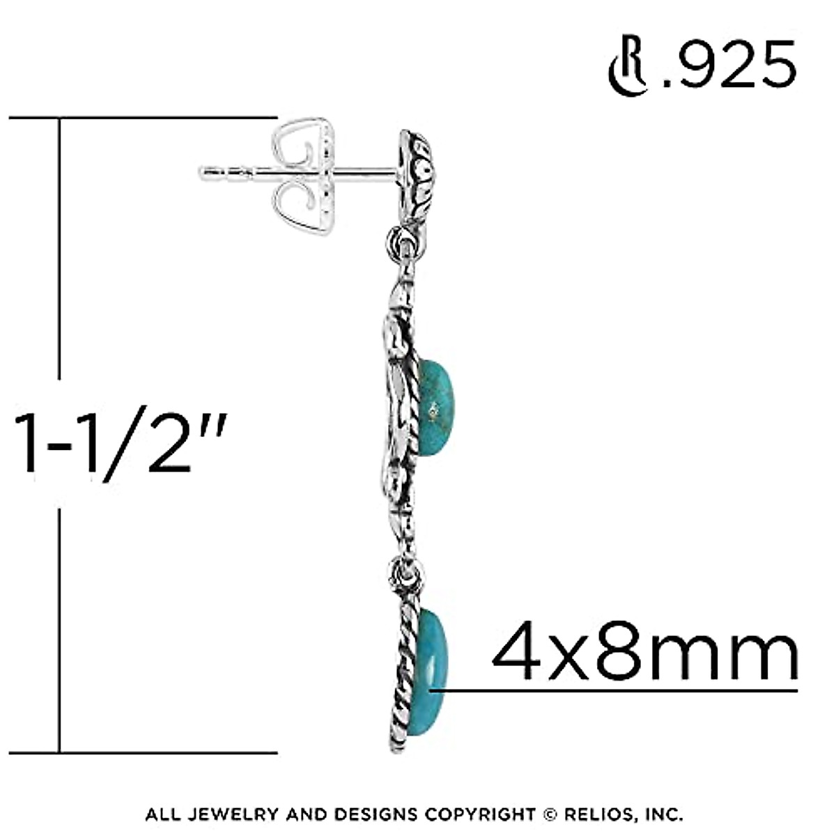 American West Sterling Silver Women’s Drop & Dangle Earrings Blue Turquoise Gemstone Floral Design