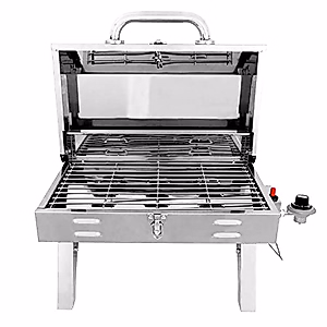 Supllueer Tabletop Propane Grill, Stainless Steel Professional Gas Grill 20,000 BTU BBQ Tabletop Gas Grill for Outdoor Cooking Patio Garden BBQ Picnic