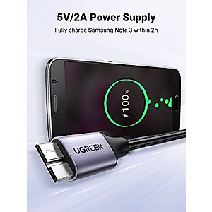 UGREEN Micro USB 3.0 Cable, USB 3.0 A to Micro B Cord Nylon Braided External Hard Drive Cable Compatible with Samsung Galaxy S5, Note 3/Pro 12.2, Western Digital, Toshiba, My Passport, etc 1.5 FT