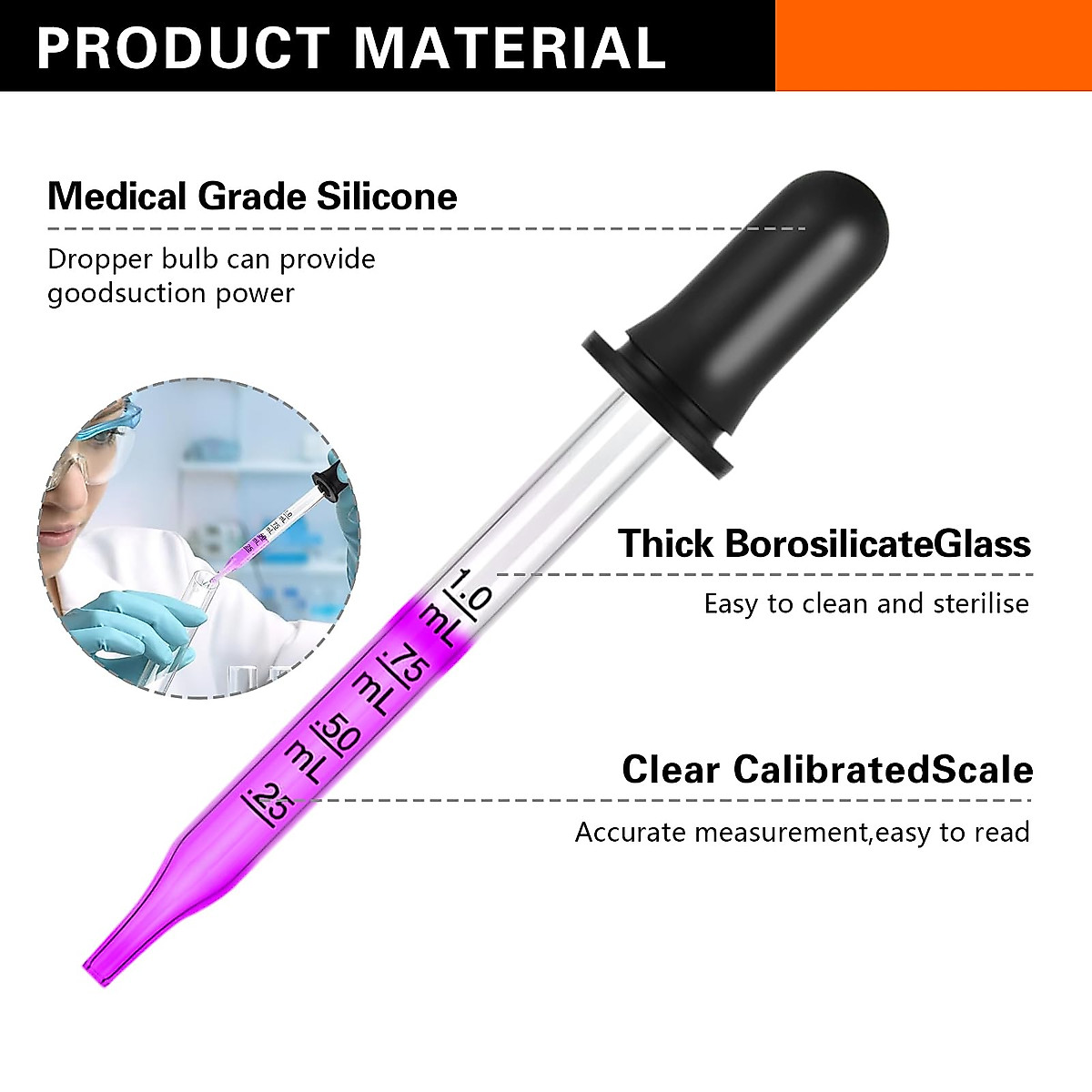 6PCS Glass Stir Sticks Lab Glass Stirring Rod 8"X2 10"X2 with Both Ends Round and 3PCS Glass Graduated Droppers 4"X2 for Science Lab Kitchen Science Education (9)