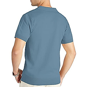 V VALANCH Vintage Shirts for Men Polo Shirt Short Sleeve Collared Knit Golf Polo Blue Shirt