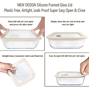 Urban Green Glass Food Container Set with Glass Lid, 3 Pack, Glass Containers with Silicone Framed Glass Lid, Airtight, LeakProof, 100% Plastic Free, Glass Meal Prep Containers (White Color)