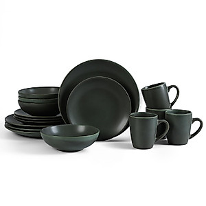Stone Lain Grao Stoneware 16-Piece Dinnerware Set, Green