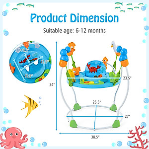 BABY JOY Ocean Discovery Baby Jumpers and Bouncers, Infant Activity Center with Music Lights Sounds, 360° Rotating Seat and 5 Adjustable Heights, Developmental Toys for 6-12 Months