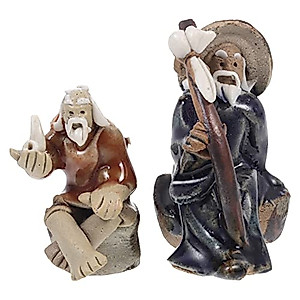 Mipcase 2Pcs Fish Tank Decorations, Aquarium Ceramic Fisherman Figurines Fish Tank Ornaments Fish Tank Micro Landscape Bonsai Fairy Garden Ornament (Assorted Color)