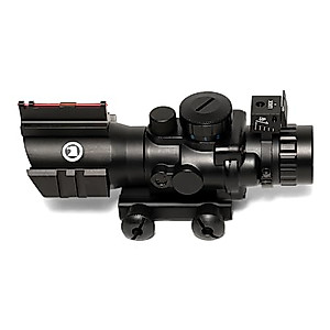 Osprey Global 4X32MDG : 4X 32 Compact Tactical Scope with 3 Color (Red Green or Blue) MIL-Dot Sight and Naturally Illuminated Fiber Optic Iron Sight