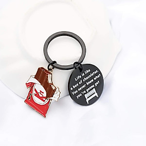 FUSTMW Movie Inspired Keychain Movie Lover Gifts Life is Like a Box of Chocolates Keychain Inspiration Jewelry Gift (silver)