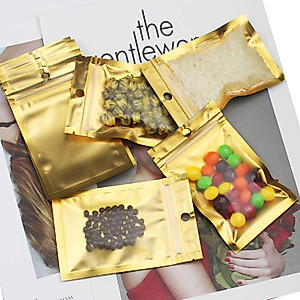 Luckkyme 200 Pack Mylar Zip Lock Bags Aluminum Foil Bags Durable Double-Sided Metallic Foil Mylar Flat Mini Ziplock Bag 7.5 x 12 cm/ 3 x 4.7 Inch (Gold)