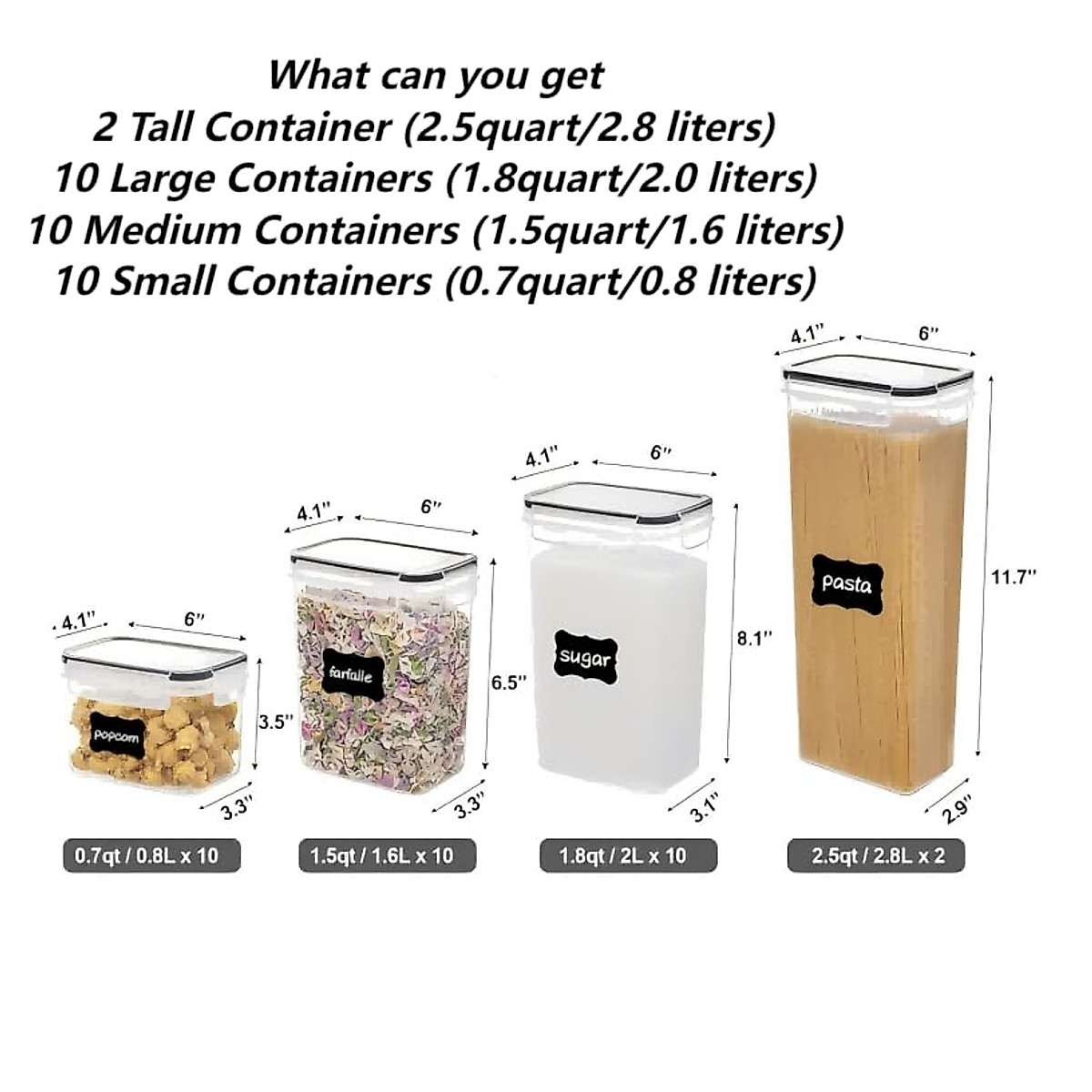 MLDDSEP Airtight Food Storage Containers Set 24pcs Plastic Kitchen and Pantry Organization Canisters for Cereal (Transparent-32pcs)