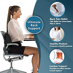 ComfiLife Lumbar Support Back Pillow Office Chair and Car Seat Cushion - Memory Foam with Adjustable Strap and Breathable 3D Mesh (Black)