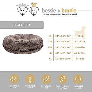 Bessie + Barnie Bagel Dog Bed - Extra Plush Faux Fur Dog Bean Bed - Circle Dog Bed - Waterproof Lining and Removable Washable Cover - Calming Dog Bed, Grey Seal, L - 42" (Bagel-GYSL-LG)