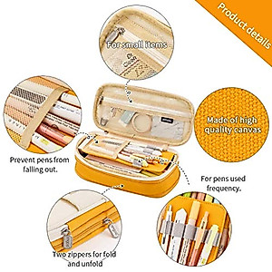 EASTHILL 2PC Big Capacity Pencil Case Pouch Large Pencil Bag for College School Teen Girls Boys Light blue + Khaki