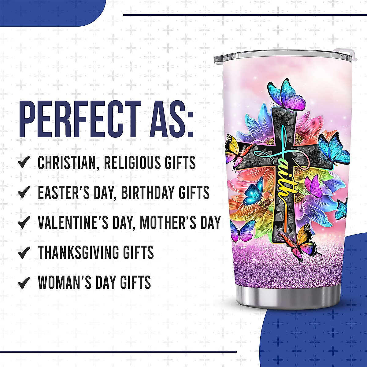 ZAGKOO Christian Gifts For Women Faith - Religious Gifts for Women, Mom, Grandma, Wife, Sister - Inspiration, Spiritual, Catholic, Easter Day, God, Bible, Birthday Gift Ideas for Friend - Tumbler Cup