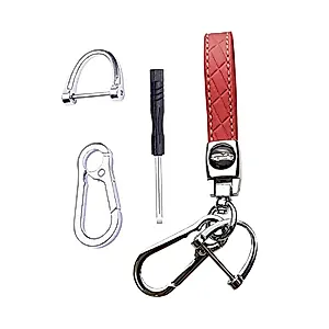 Moly Magnolia Microfiber Leather Car Keychain, Zinc Alloy Key Fob Holder, 360° Rotatable Keyring with Anti-Lost D-Ring for Women Men (Red)