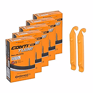 Continental Bicycle Tubes Race 28 700x20-25 S42 Presta Valve 42mm Bike Tube Super Value Bundle (Pack of 5 Conti Tubes & 2 Conti tire Lever)