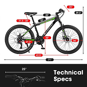Mountain Bike for Teenagers/Adults with 21 Speed, 26 Inch Road Bikes with Mechanical Disc Brakes and High-Carbon Steel Frame, Men's/Women's Road Bicycle for Mountain Roads Forest Paths and Highways