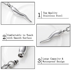 shajwo Cremation Jewelry for Ashes Italian Horn Shape Urn Pendant Necklaces for Ashes Memorial Keepsake Necklace Jewelry for Men Women (Silver)