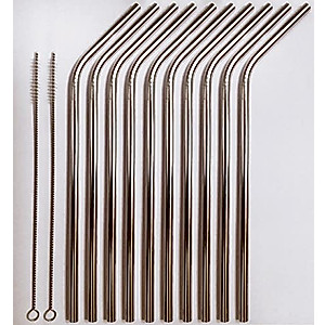 CocoStraw 10 Reusable Straws - Stainless Steel Drinking - Set of 10 + Cleaner - Eco Friendly, SAFE, NON-TOXIC non-plastic- CocoStraw Brand
