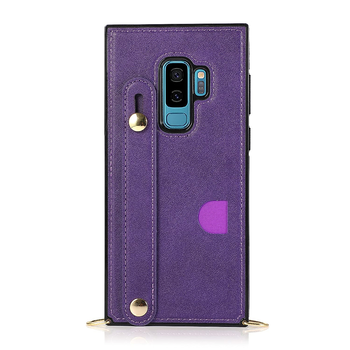 ONV Protective Case Compatible with Samsung Galaxy S9 Plus- Adjustable Crossbody Lanyard + Wrist Cash Pocket Wallet Leather Case Card Slot Stand Metal Close Cover for Samsung Galaxy S9 Plus[WD]-Violet