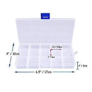 Anyumocz 6 Pack 15 Grids Plastic Crafts Storage Boxes with Adjustable Dividers,Jewelry Organizer Container for Beads Earrings Rings,Clear