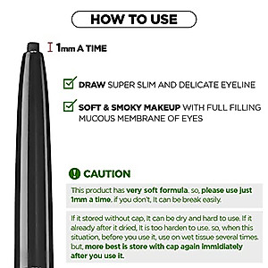 THESAEM Eco Soul Powerproof Super Slim Eyeliner - Smudge Proof Gel Eyeliner - Micro Precision Tip (2mm) - Highly Pigmented & Long-lasting Eye Makeup Glides on Smoothly, 0.1g (BK02 Ash Black)