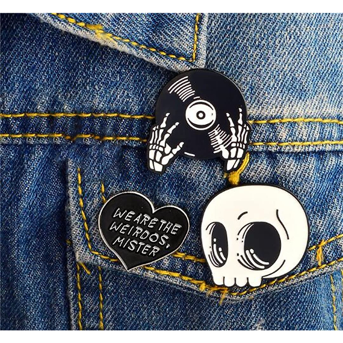 3pcs Enamel Pins Set Skull Disc Halloween Alloy Oil Dripping Brooch We Are The Weirdos Mister Cool Enamel Pins for Jacket Backpack