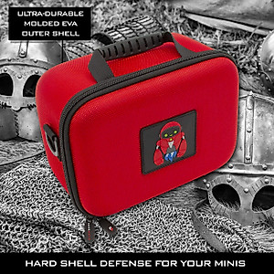 CASEMATIX Miniature Storage Hard Shell Figure Case - 30 Slot Figurine Carrying Case with Adjustable Shoulder Strap and Accessory Storage for Warhammer 40k, DND and More, Red