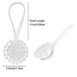 Pinowu Magnetic Crystal Flower Curtain Tiebacks (2 Pack), Decorative Curtain Holdback Buckle Clips with Stretchable String Rope for Bedroom, Living Room, Office