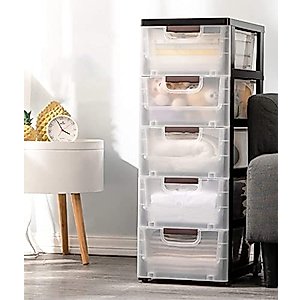 5-Drawer Rolling Storage Cart on Wheels, Clearview Craft Storage Containers Bins, Black Frame & Clear Storage Drawers