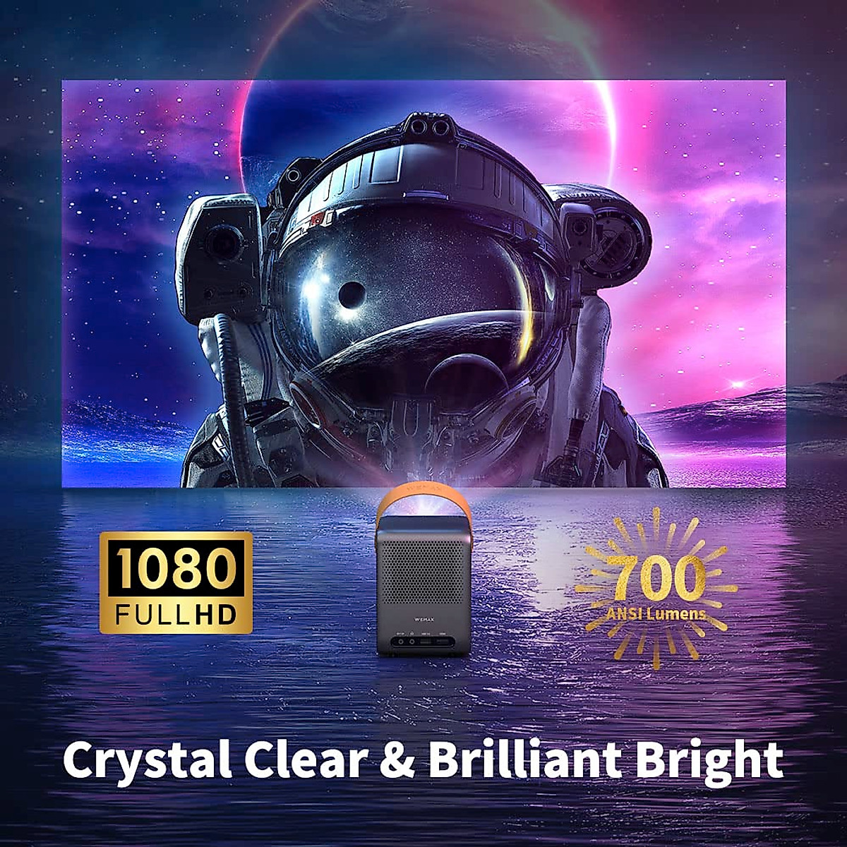 WEMAX Dice Portable Projector, Mini Outdoor Projectors 4K Supported for Movie, 3 Hrs Battery Video Time, Android TV, 1080p Full HD, Dual Dolby Audio DTS-HD Speakers, Auto Focus, Auto Keystone