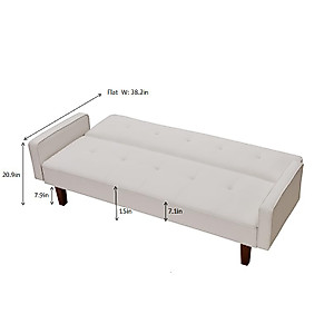 Eafurn Futon Sofa Bed with Wooden Legs Convertible Sleeper Couch Adjustable Loveseat Daybed, Comfy Sofa & Couches for Small Living Room Bedroom, Beige