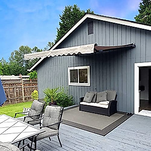 ALEKO Manual Retractable Patio Awning|10' W x 8' L Handle Crank Deck Awning| Black Frame, Polyester Water Resistant Canopy, UV Protection Sun Shade for Yard, Porch, Balcony| Ivory