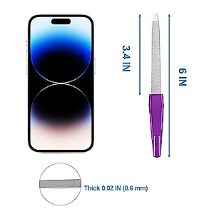 Nail Files for Natural Nails (6 PCs), Metal Nail Files Made of Stainless Steel with Sharp Pointed Tip Non Slip Handle, Double Sided Fingernail Files Sapphire Grit limas de uñas metálicas Color Purple