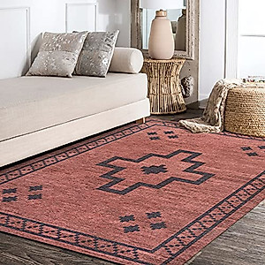 JONATHAN Y WSH118A-5 Korsa Geometric Medallion Machine-Washable Indoor Area -Rug, Bohemian Southwestern Rustic Easy -Cleaning,Bedroom,Kitchen,Living Room,Non Shedding, Brown/Navy, 5 X 8