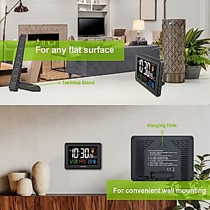BALDR Atomic Alarm Clock - Large Color Display Digital Desk Clock - With Indoor Thermometer for Temperature & Humidity - Date & Real-Time Moon Phases - Perfect Office Clock or Nightstand Clock (Black)