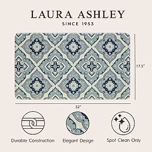 Laura Ashley – Anti-Fatigue Kitchen Mat, Allie Medallion Design, Stain, Water & Fade Resistant, Cooking & Standing Relief, Non-Slip Backing, Measures 17.5” x 32", Light Blue Allie