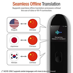 CheetahTALK Plus CM Portable AI Real-time Language Translator (Support 73 Languages) Two Way Voice Interpreter Smart Translation Compatible with ISO/Android Device- Black