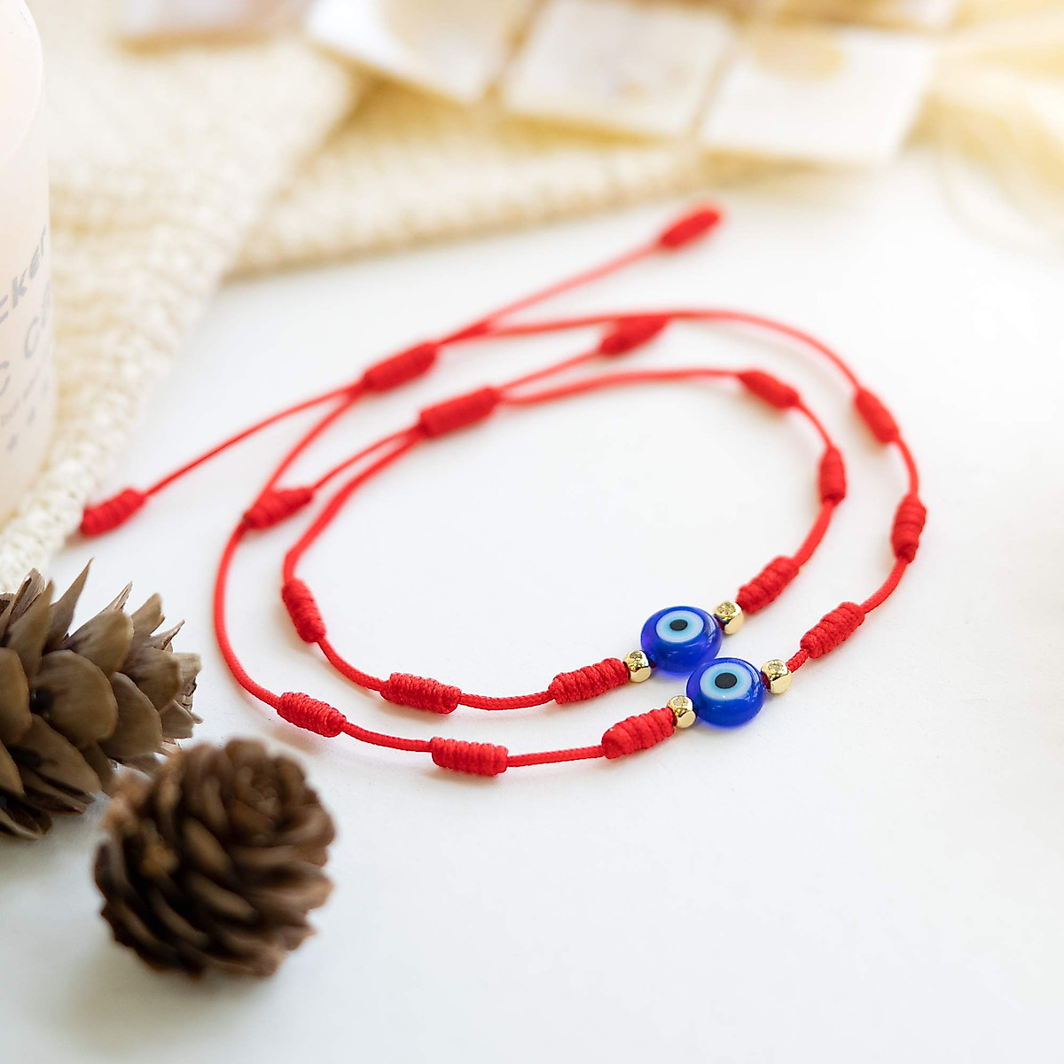 PPJew 7 Knots Evil Eye Bracelet Kabbalah Red String Bracelets Mommy and Me Bracelet Set Protection Amulet for Boys & Girls Daughter Mother Women Family