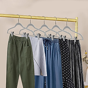 Quality Plastic 20-Pack - Non Velvet Non-Flocked Thin Compact Coat Hangers with Metal Clips for Skirts Pants Blouses - 360° Swivel Hook (Black, 20)