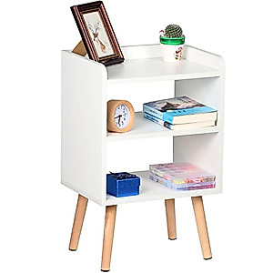 LUCKNOCK Nightstand, Mid-Century Modern Bedside Tables with Storage Shelf, Minimalist and Practical End Side Table, Fashion Bedroom Furnitur,White.