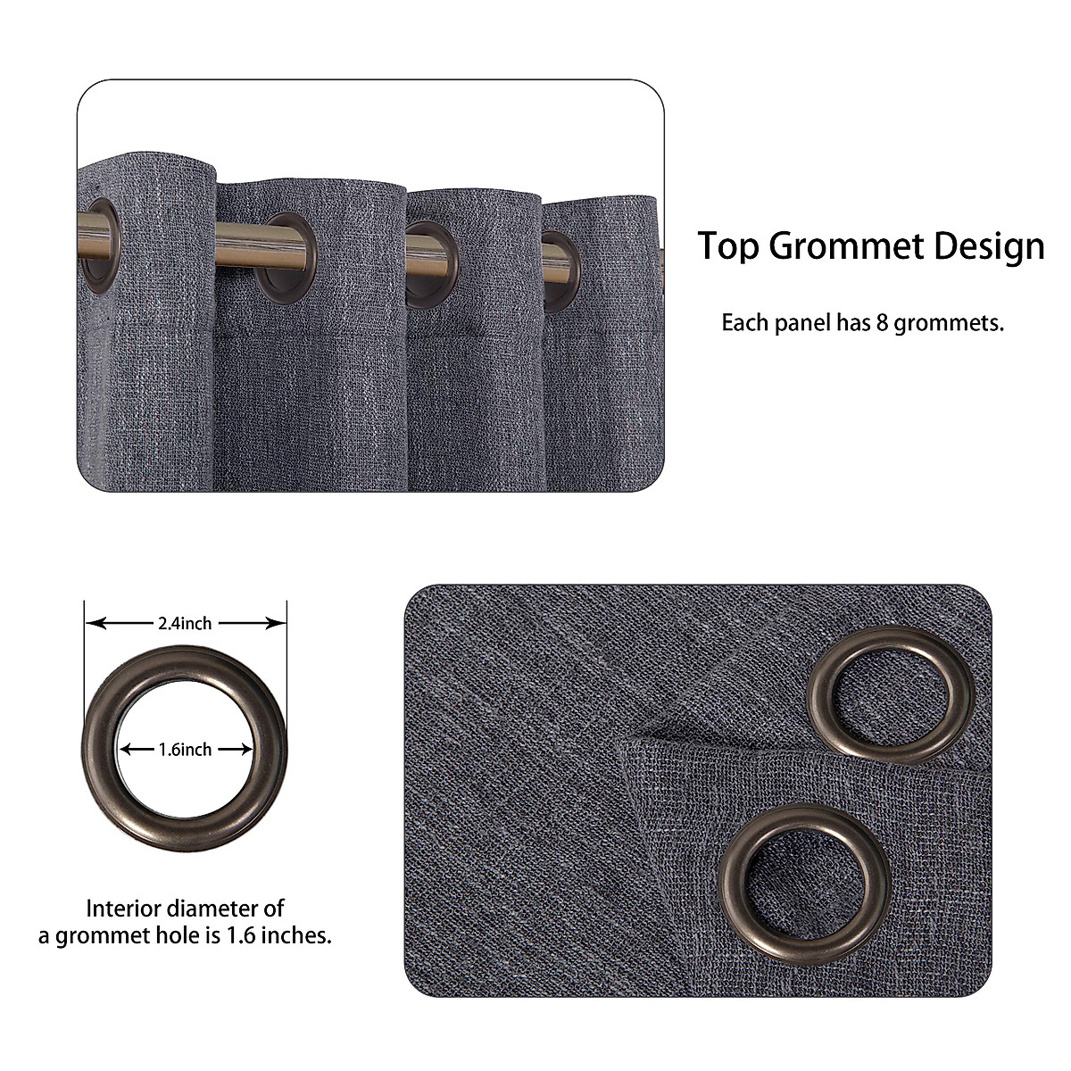 LORDTEX Linen Look Textured Blackout Curtains with Thermal Insulated Liner - Heavy Thick Grommet Window Drapes for Bedroom, 50 x 63 Inches, Grey, Set of 2 Panels